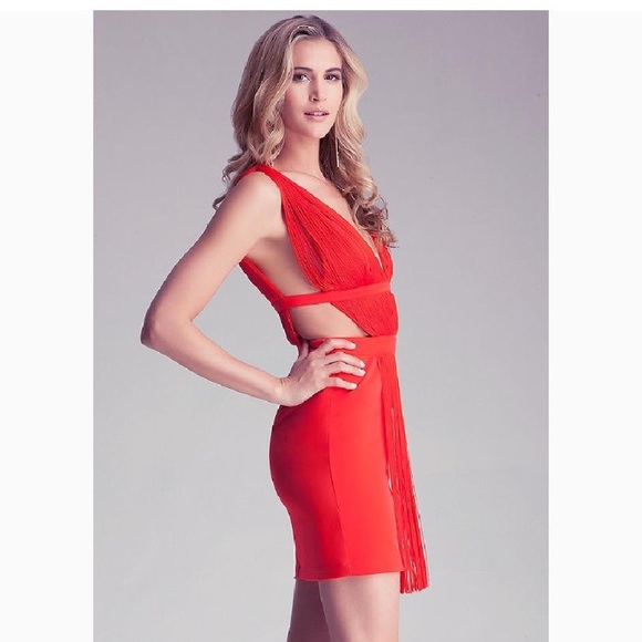 bebe | Dresses | Nwt Bebe Red Fringe Cutout Mini Dress Gatsby Xs | Poshmark